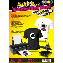 Inkjet and Sublimation Vinyl Dark and Light A3 50 Sheets
